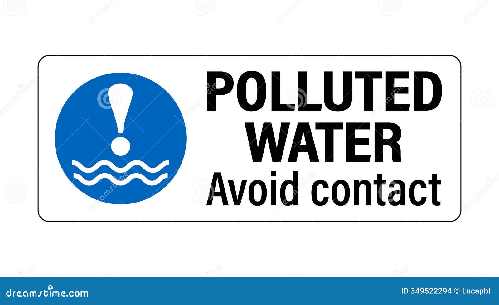 Polluted Water, Avoid Contact. Blue Circle Warning Sign with Symbol and ...