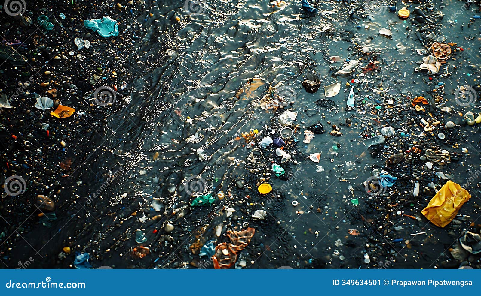 Polluted Water Surface with Microplastics and Debris, Highlighting ...