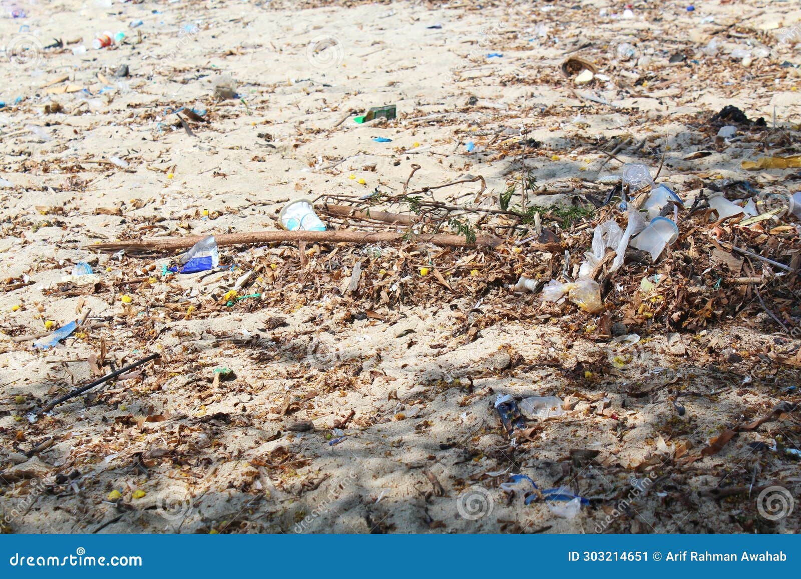 Polluted White Sand Beach, Bad Environment on the Beach with a Lot of ...