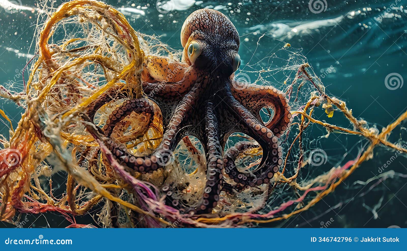 Pollution Affects Aquatic Animals Octopus Entangled in Debris ...