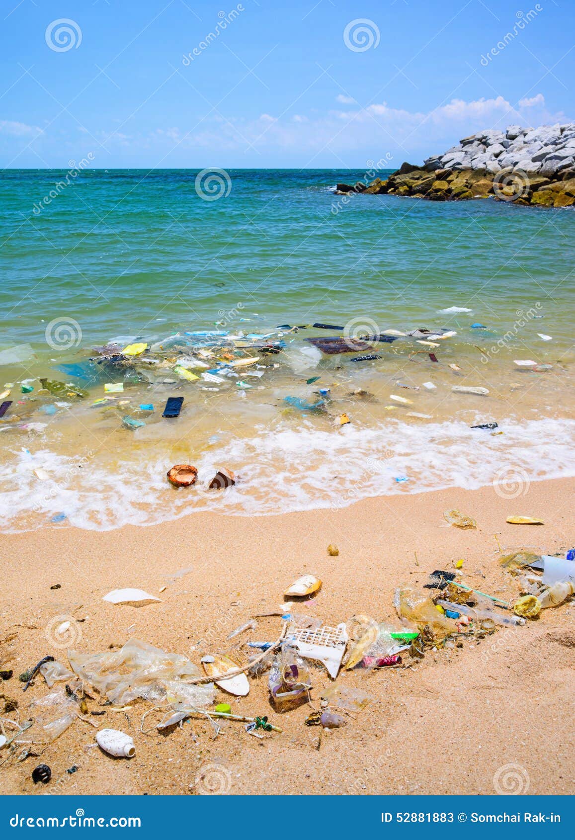 Pollution on the Beach of Tropical Sea. Stock Image - Image of place ...