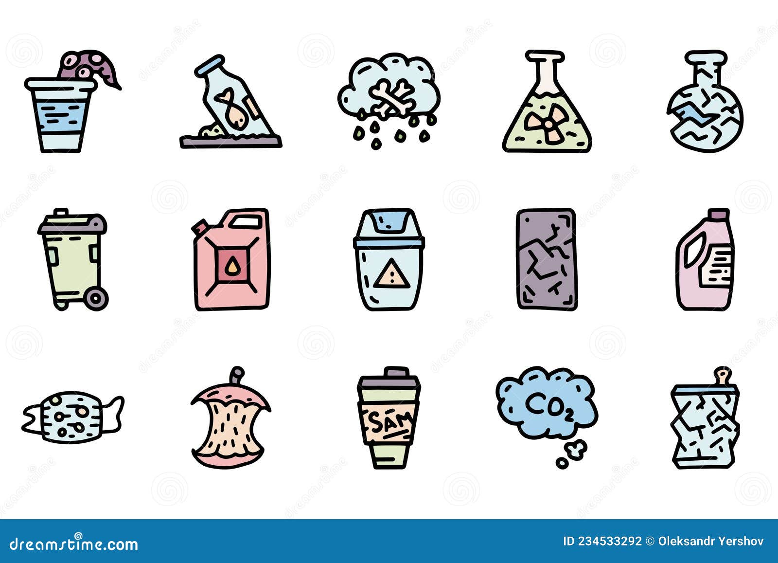 Pollution Color Vector Doodle Simple Icon Set Stock Vector ...