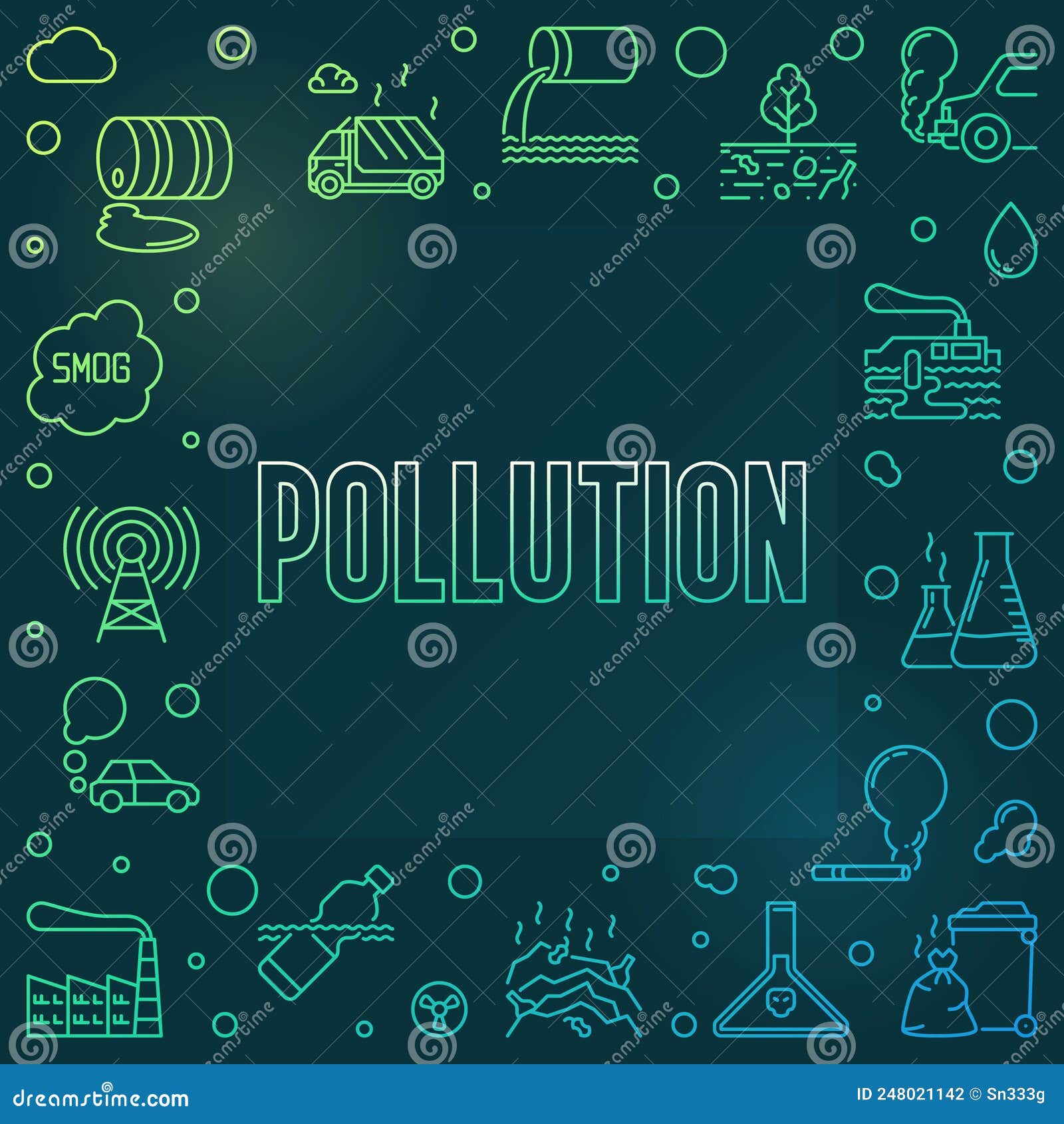 Pollution Concept Colored Modern Frame. Vector Linear Illustration ...