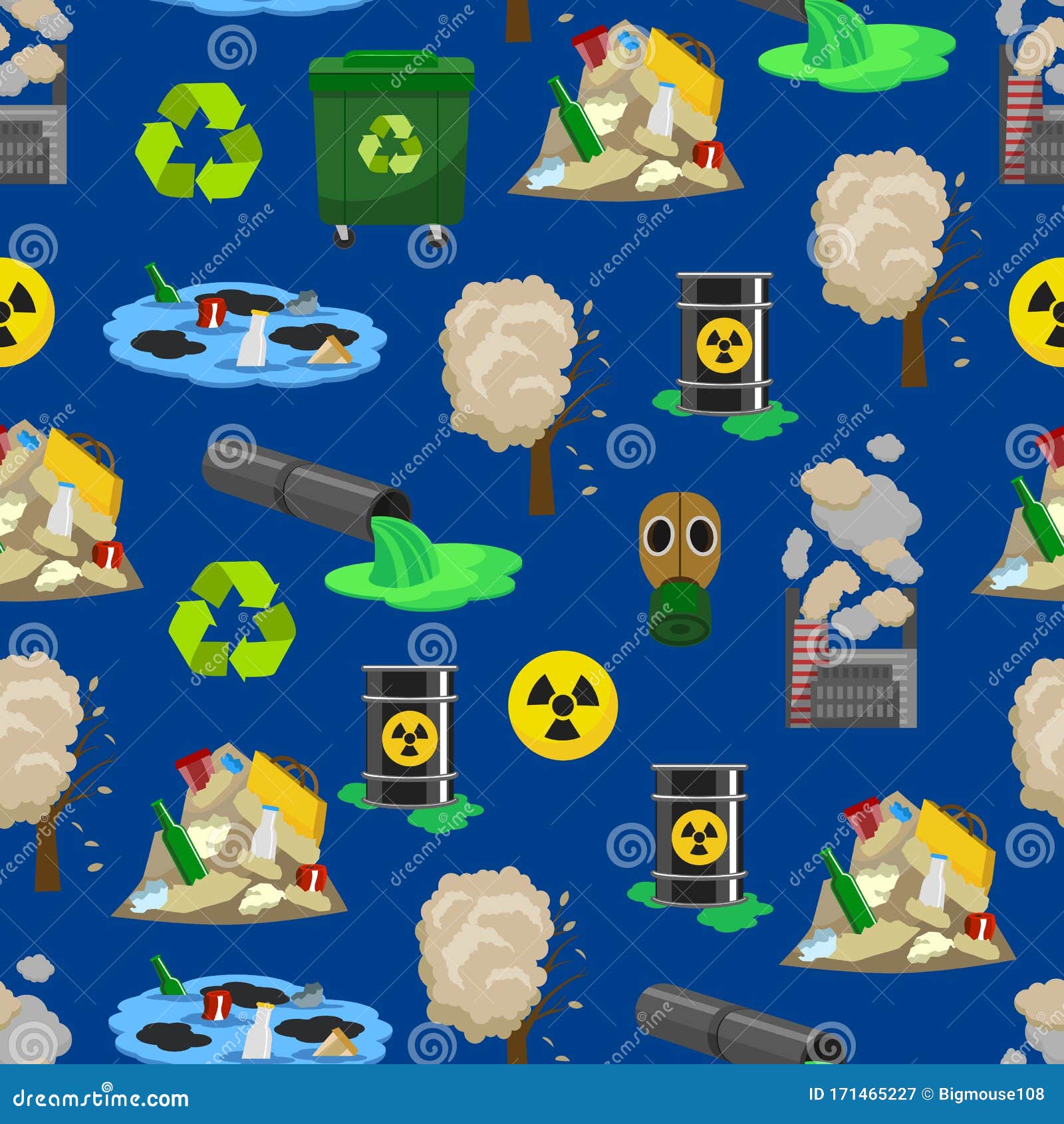 Pollution Concept Seamless Pattern Background 3d Isometric View. Vector ...