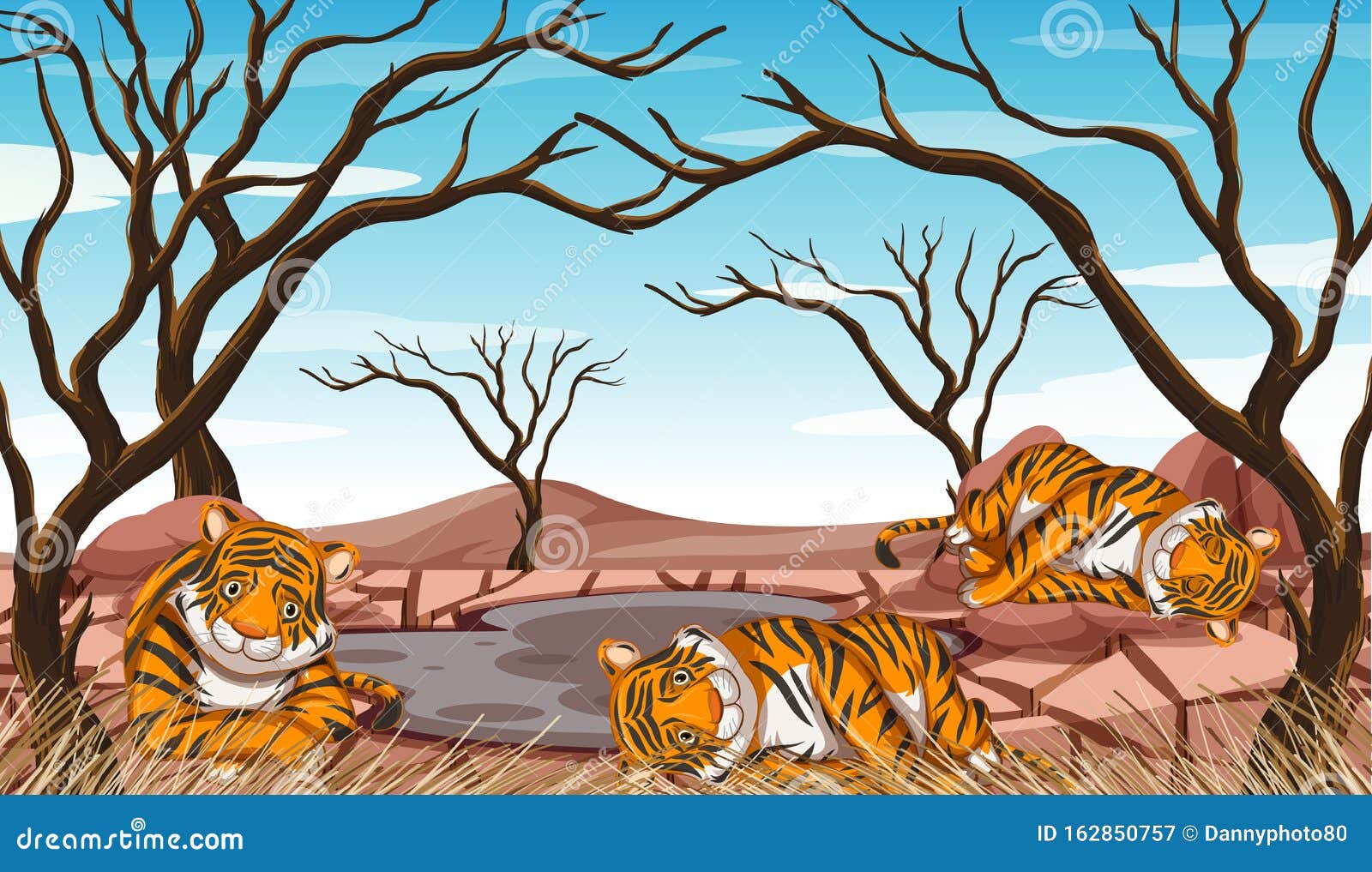 Pollution Control Scene with Tigers and Drought Stock Vector ...