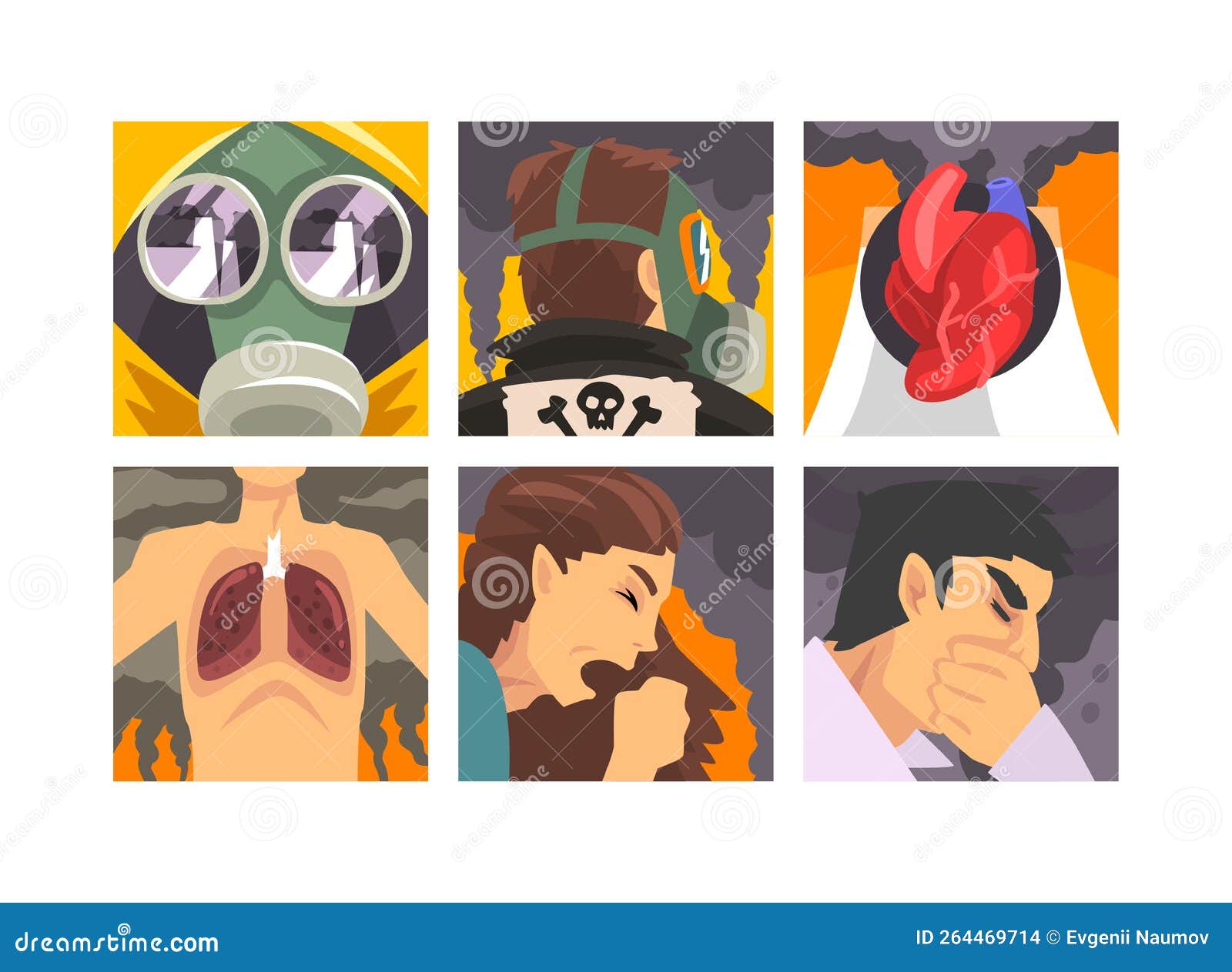 Pollution of Environment Set. People Suffering from Air Pollution ...