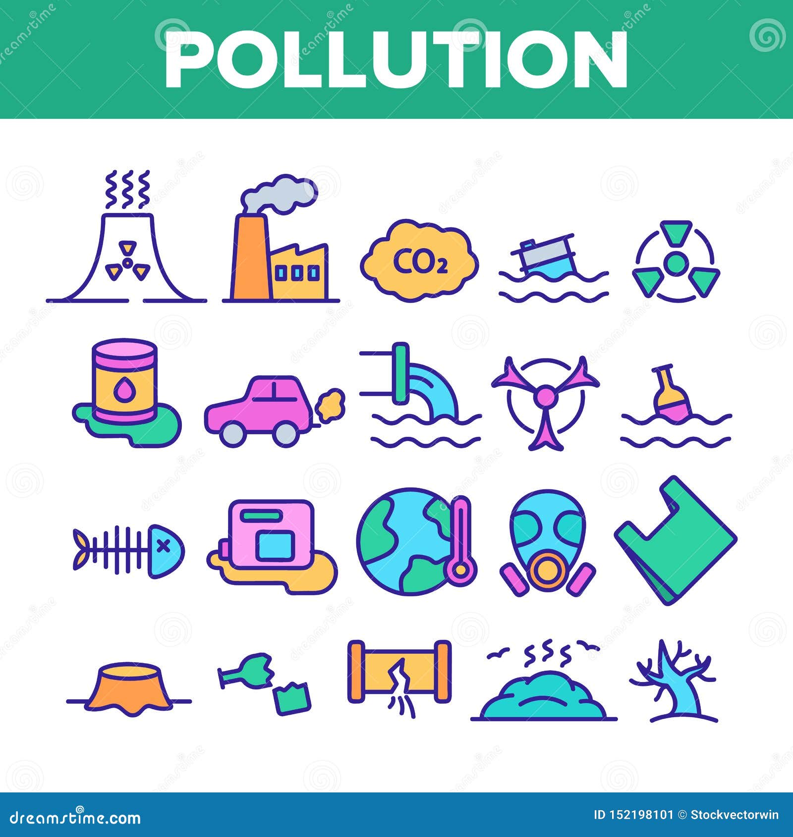 Pollution of Environment Vector Color Line Icons Set Stock Vector ... Pollution of Environment Vector Color Line Icons Set Stock Vector ...
