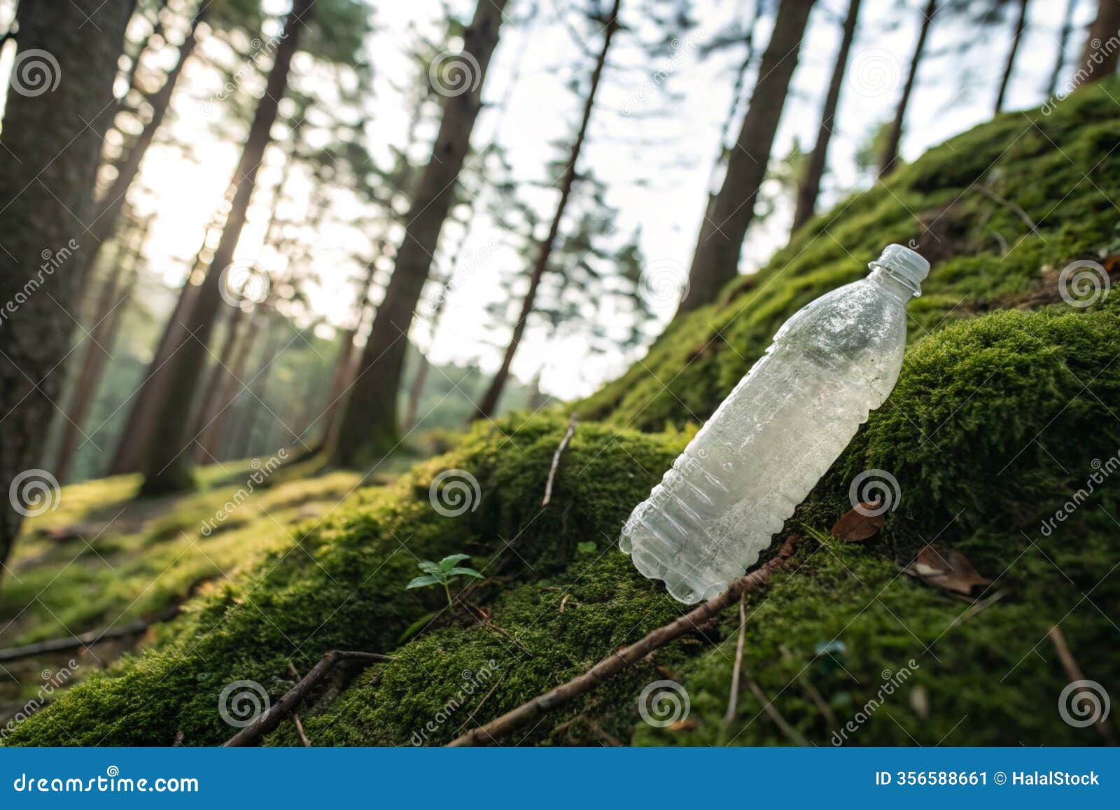 Pollution in Forest with Plastic Bottle Stock Illustration ...