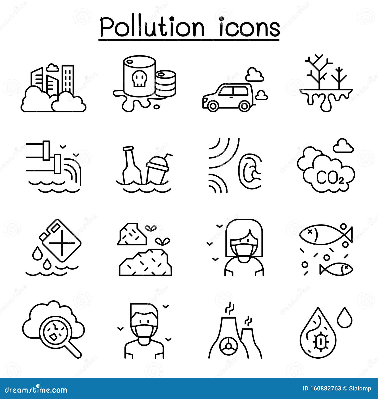 Pollution Icon Set in Thin Line Style Stock Vector - Illustration of ...