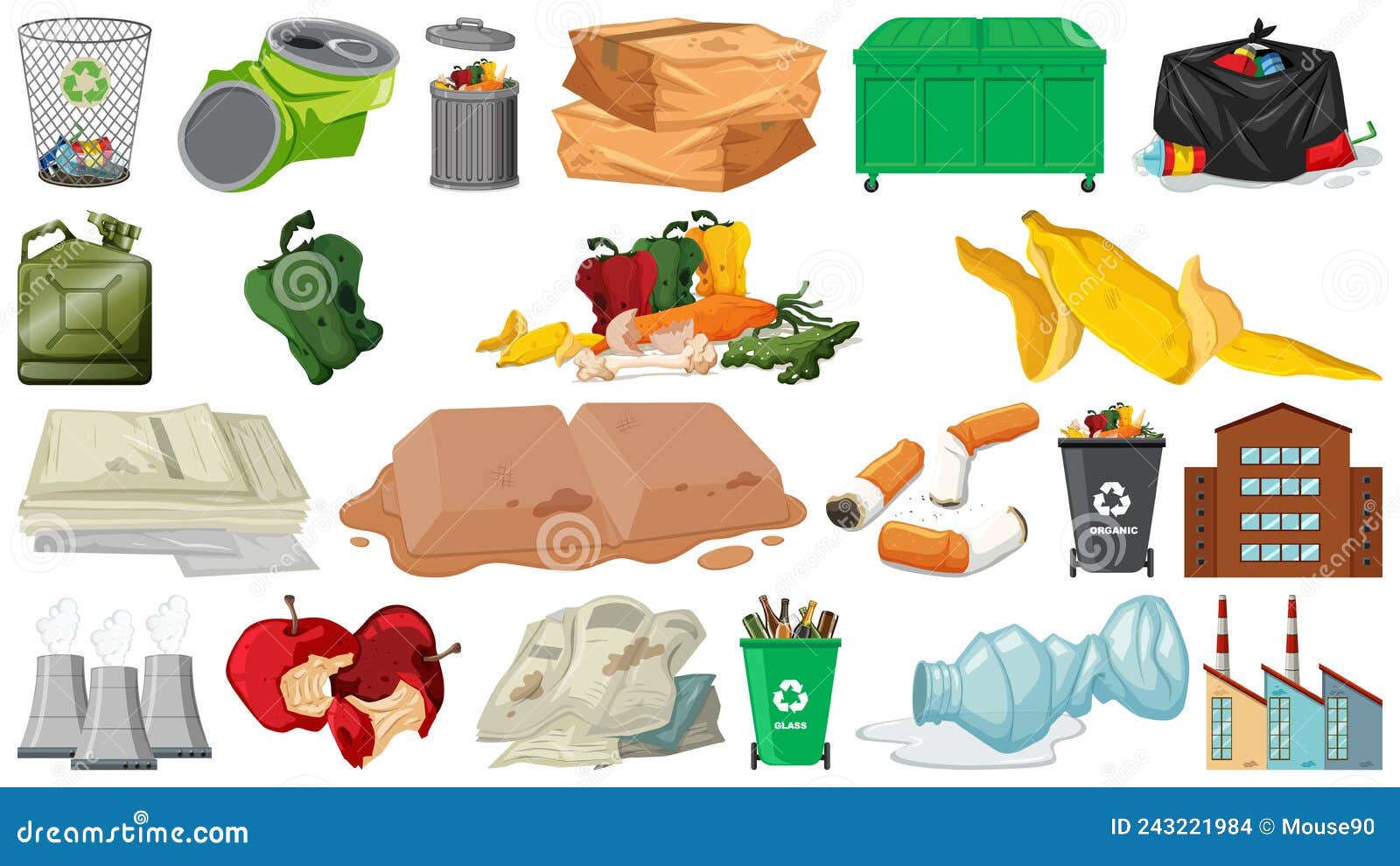 Pollution, Litter, Rubbish and Trash Objects Isolated Stock Vector ...