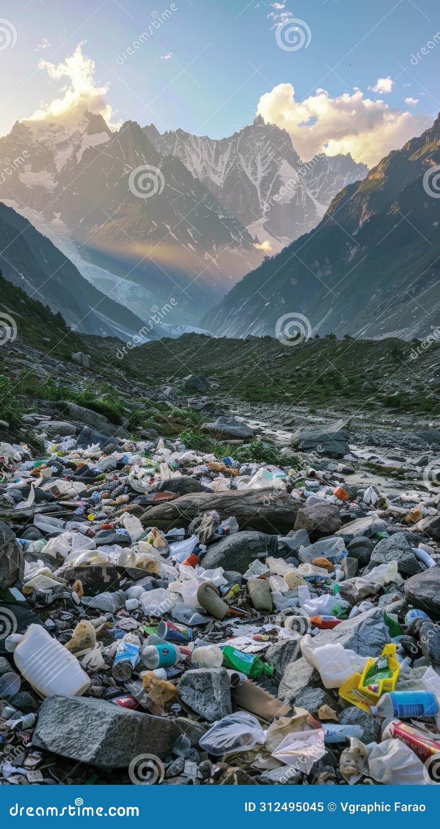Pollution in Mountain Landscape with Plastic Waste Stock Image - Image ...