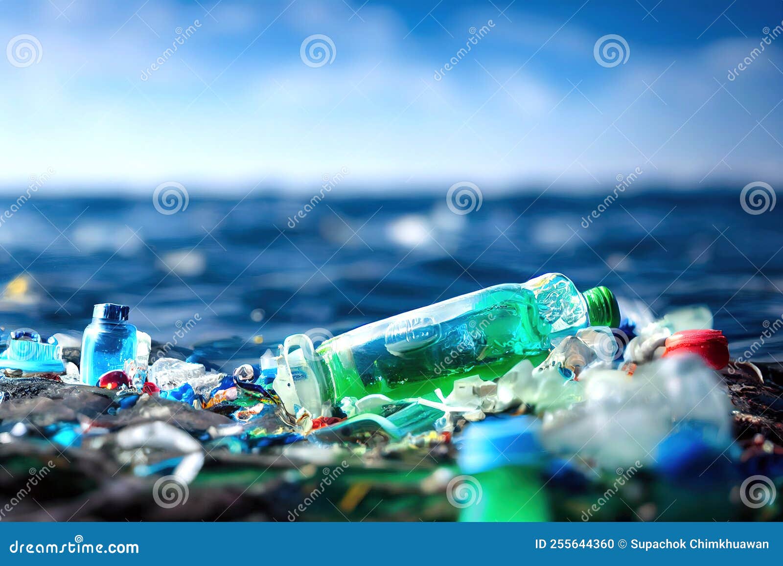 3D Rendering Problem Plastic Bottles and Microplastics Floating in the ...