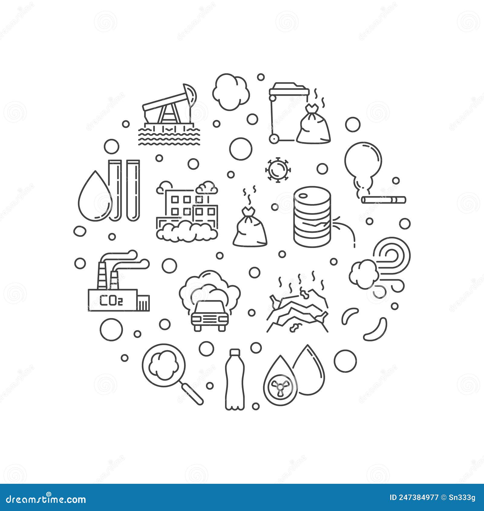 Pollution Outline Round Illustration. Vector Eco Problem Banner Stock ...
