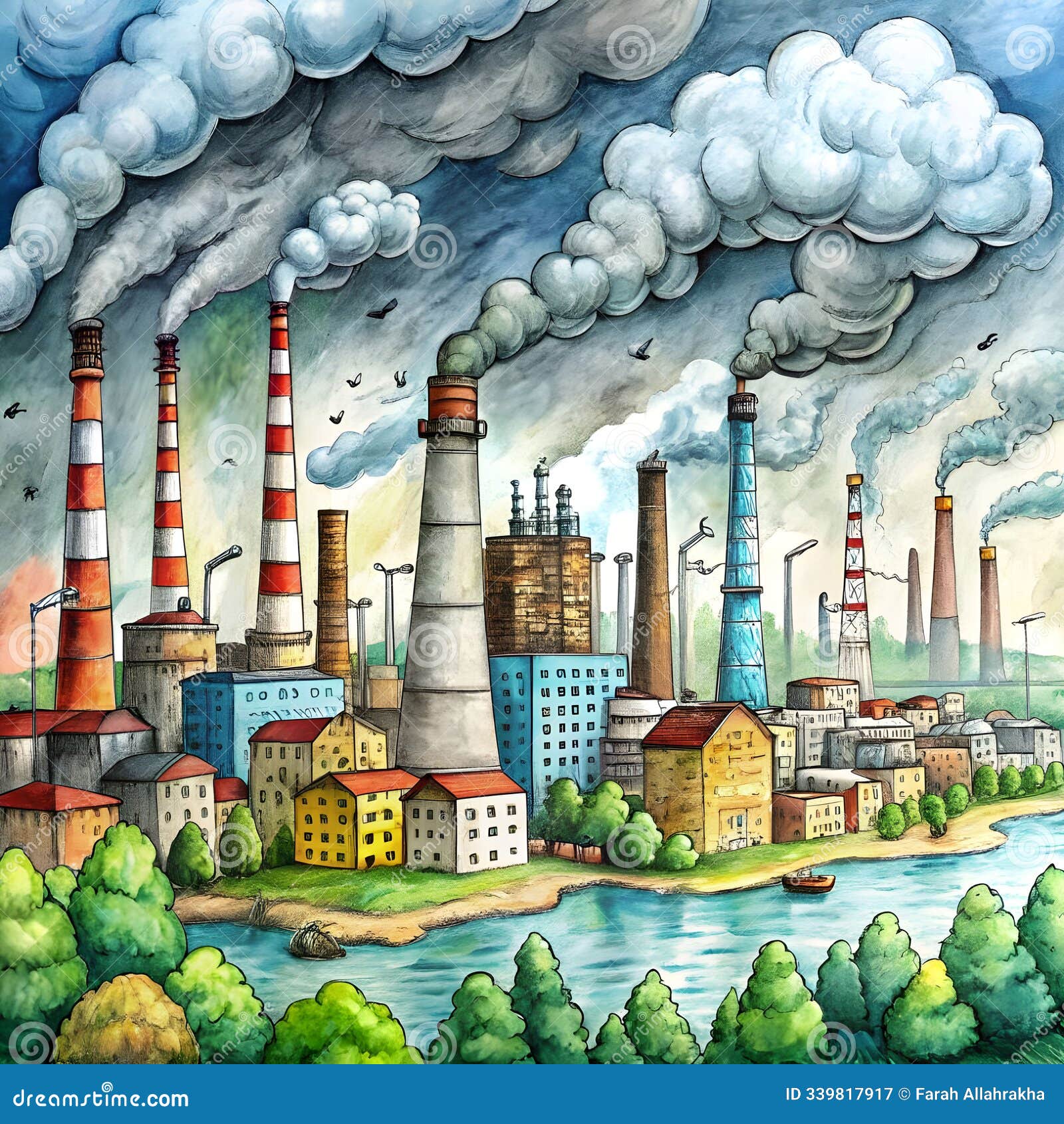 Pollution Pictures Drawing with Hand Stock Illustration - Illustration ...