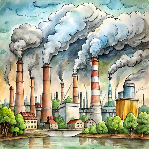 Pollution Pictures Drawing with Hand Stock Illustration - Illustration ...