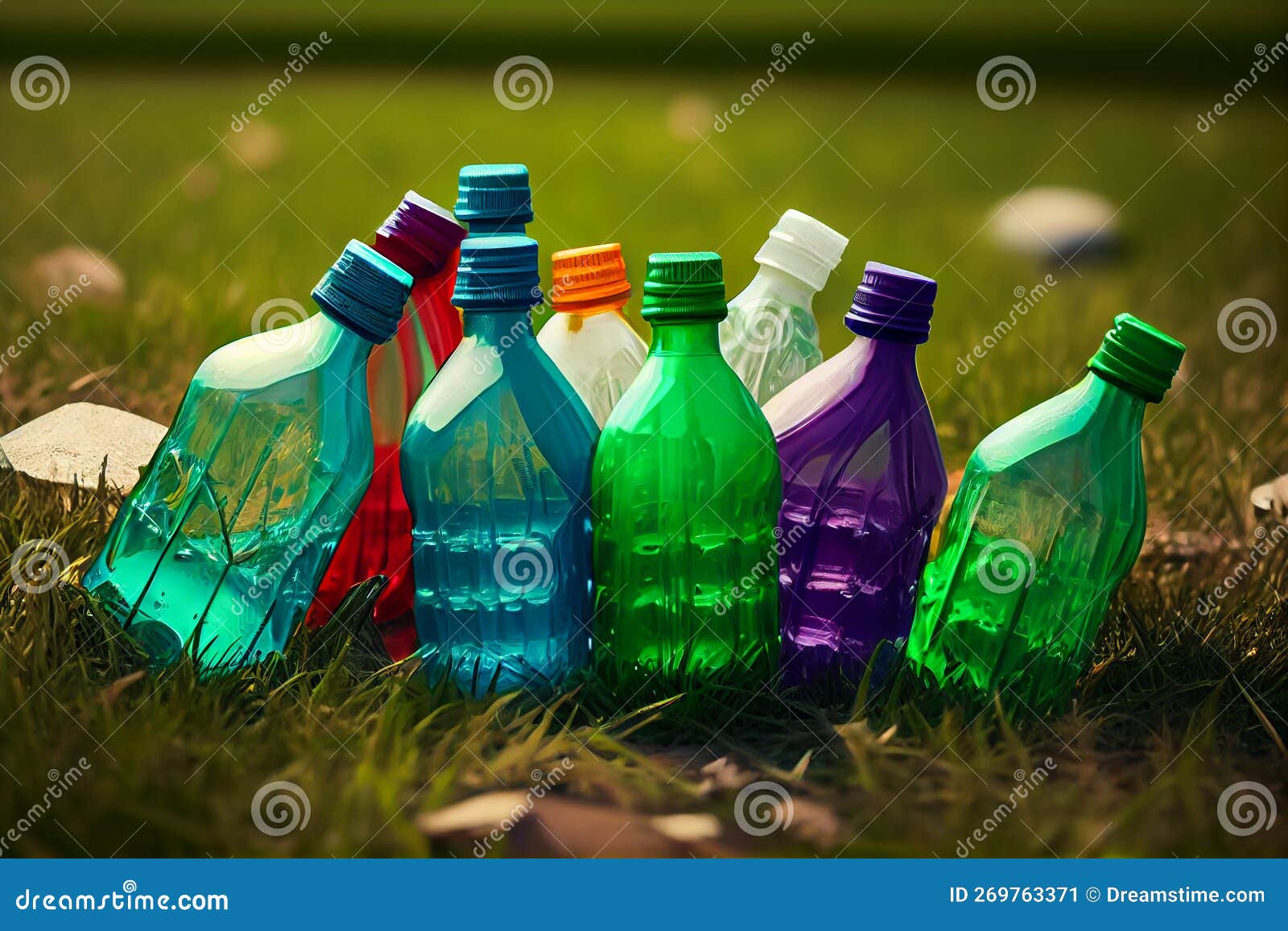Pollution Plastic Nature Bottles on the Grass Illustration Generative ...