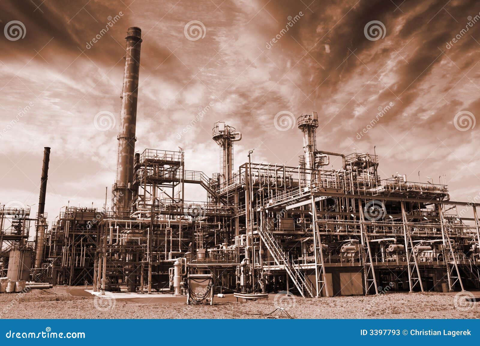 Pollution Refinery, Pipelines And Towers, Heavy Industry Overview ...
