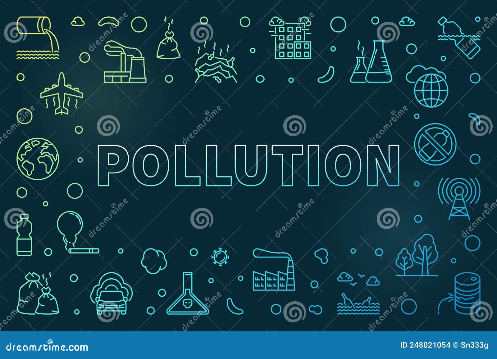 Pollution Linear Colored Horizontal Frame - Vector Illustration Stock ...