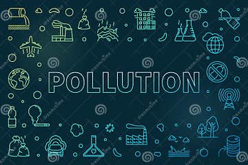 Pollution Linear Colored Horizontal Frame - Vector Illustration Stock ...