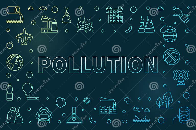 Pollution Linear Colored Horizontal Frame - Vector Illustration Stock ...