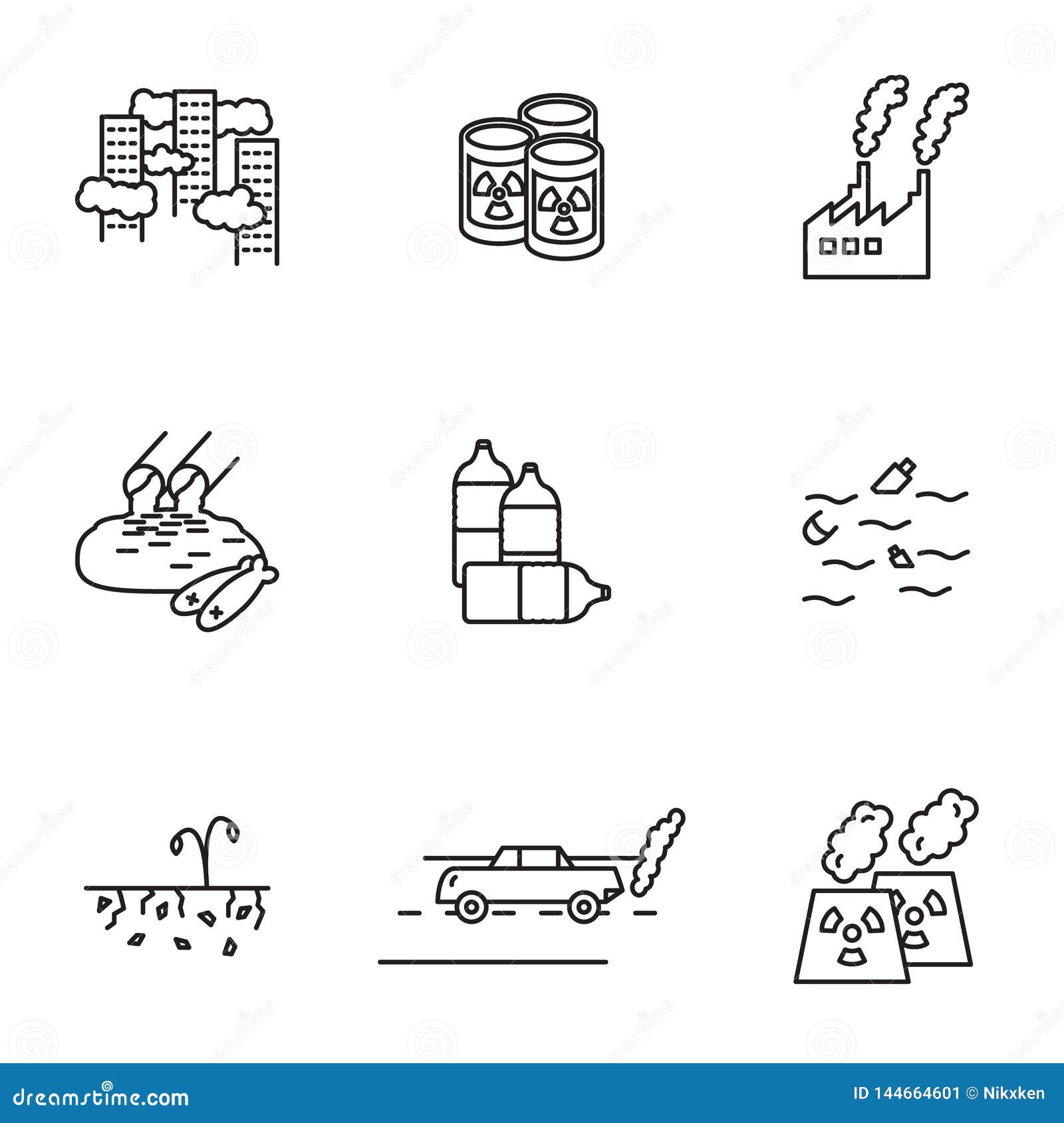 Pollution Thin Line Icon Set. Vector Stock Vector - Illustration of ...