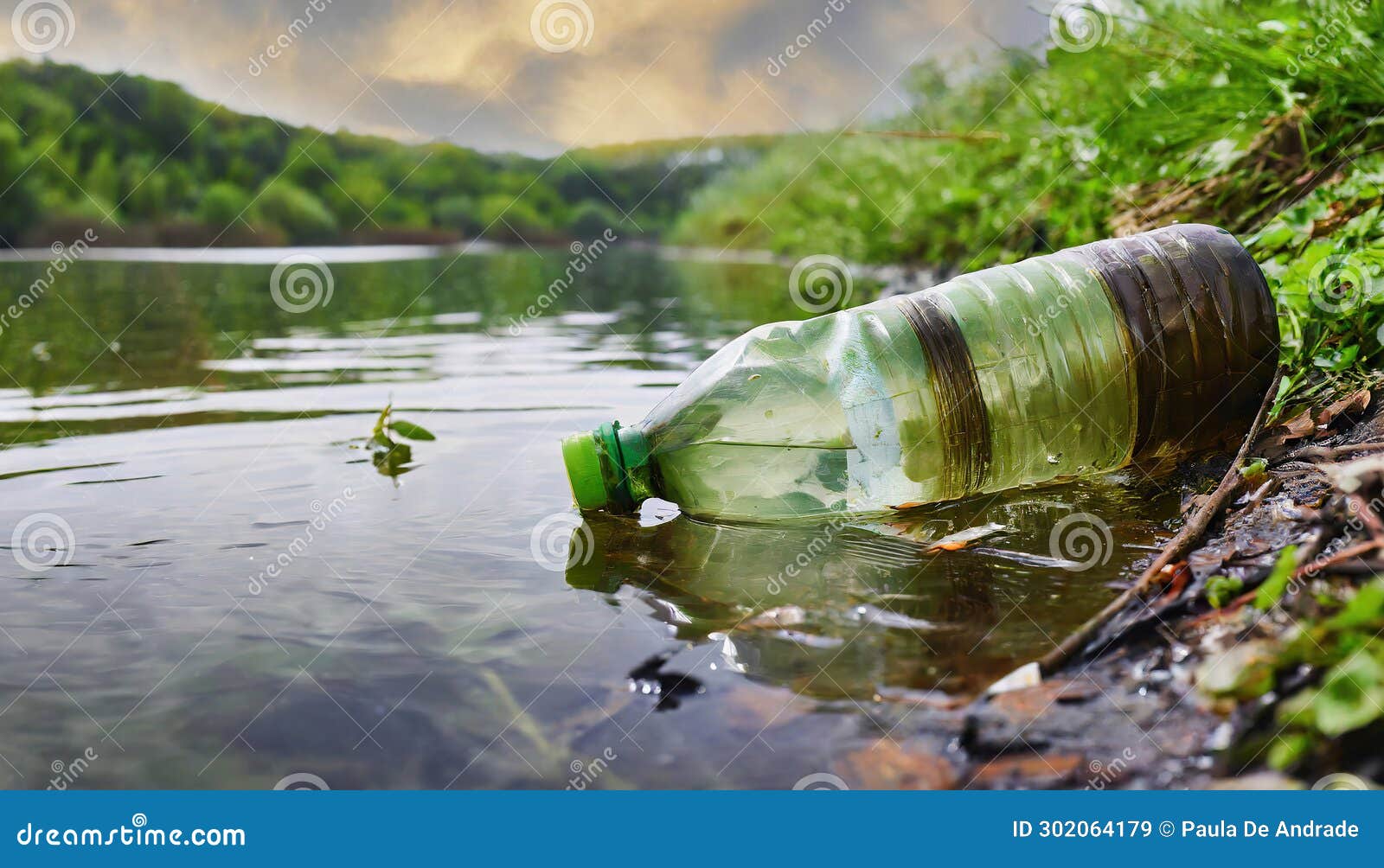 Pollution at Water with Garbage in River Stock Illustration ...
