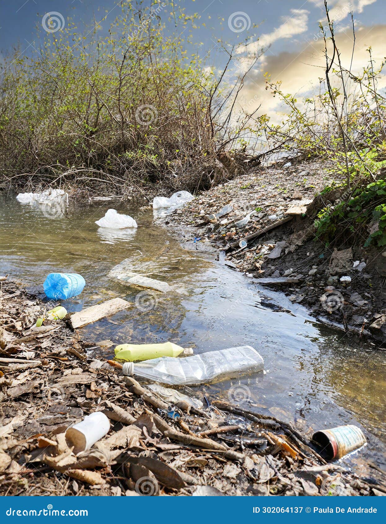Pollution at Water with Garbage in River Stock Illustration ...