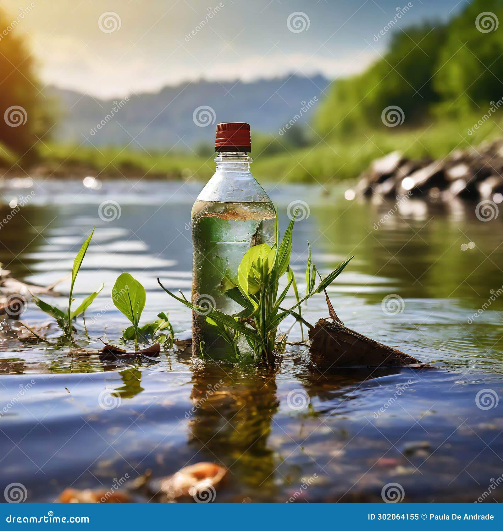 Pollution at Water with Garbage in River Stock Illustration ...