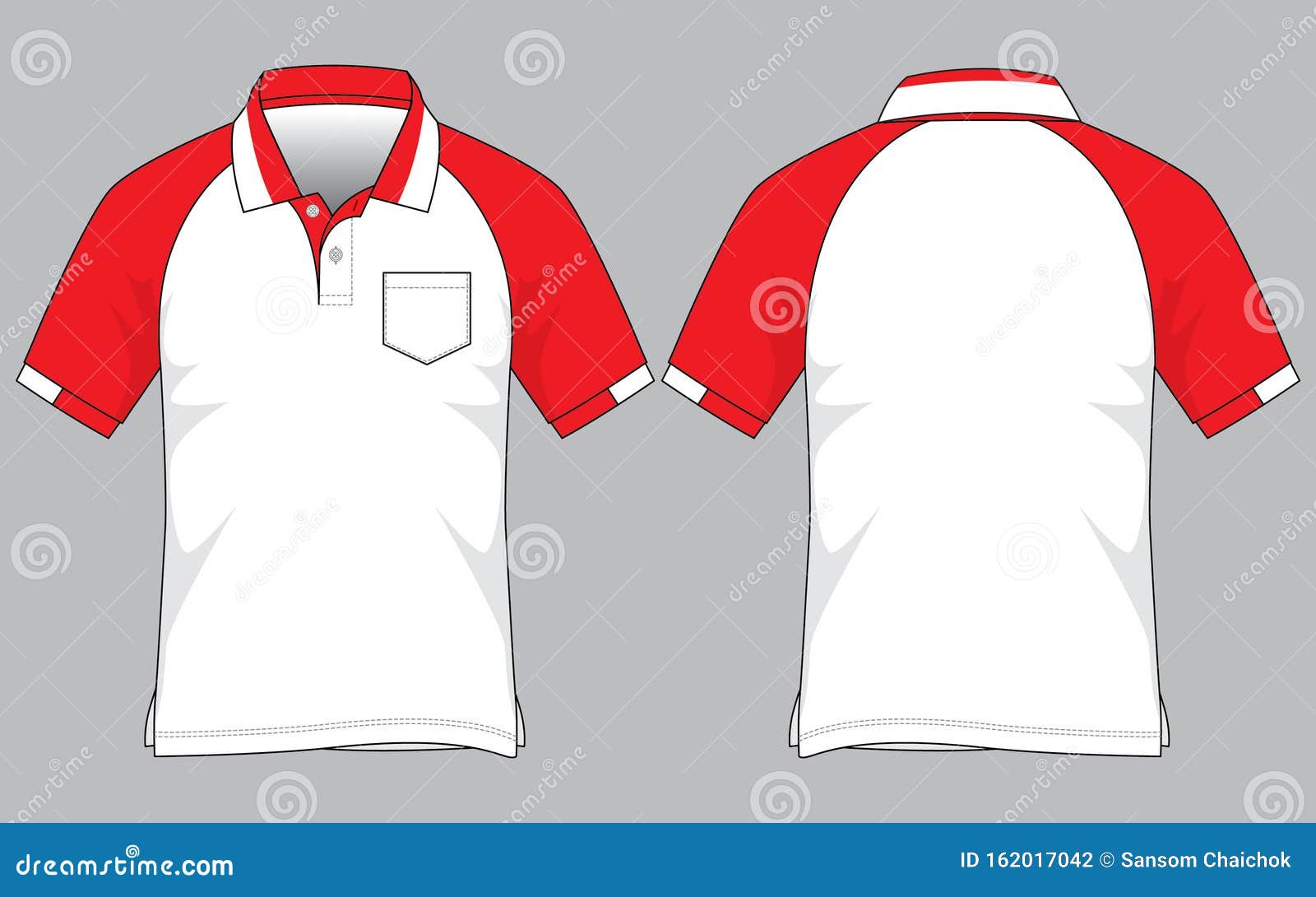 White-Red Raglan Short Sleeve Polo Shirt Design Vector Stock ...