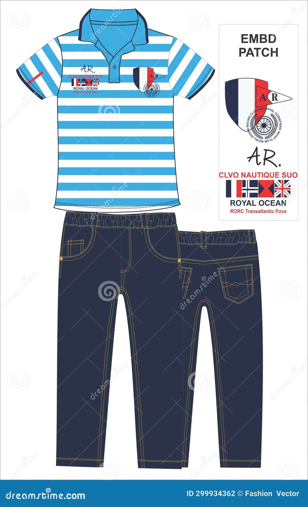 Polo with Denim Pant Patch Logo Print Vector Art Print Design Stock ...