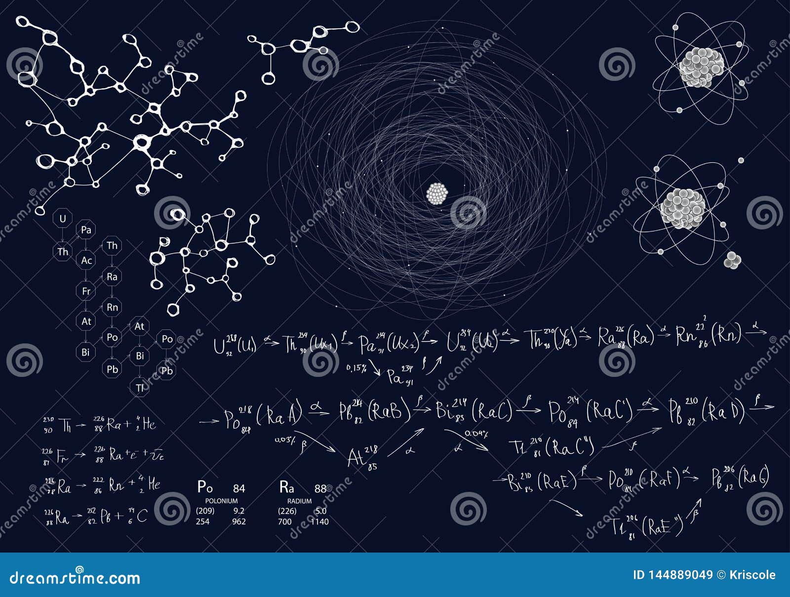 Chemical and Physical Set of Elements on a Dark Blue Background ...