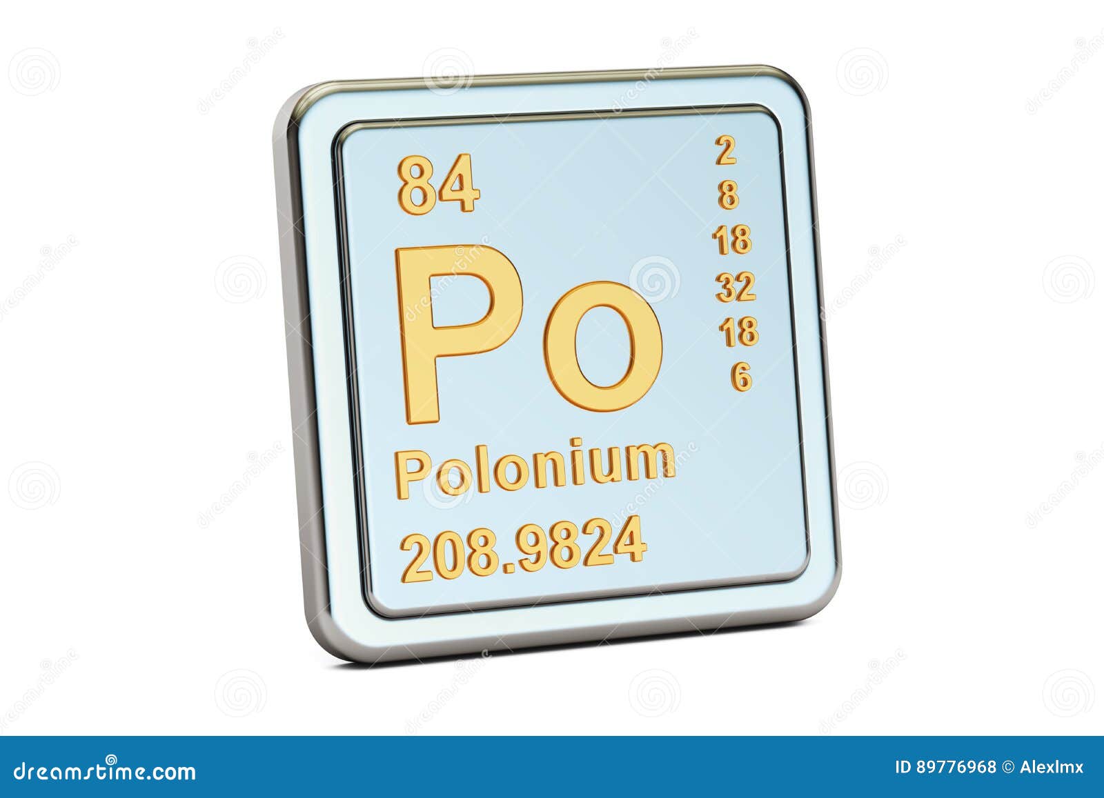 Polonium As Element 84 Of The Periodic Table 3D Illustration On Green ...