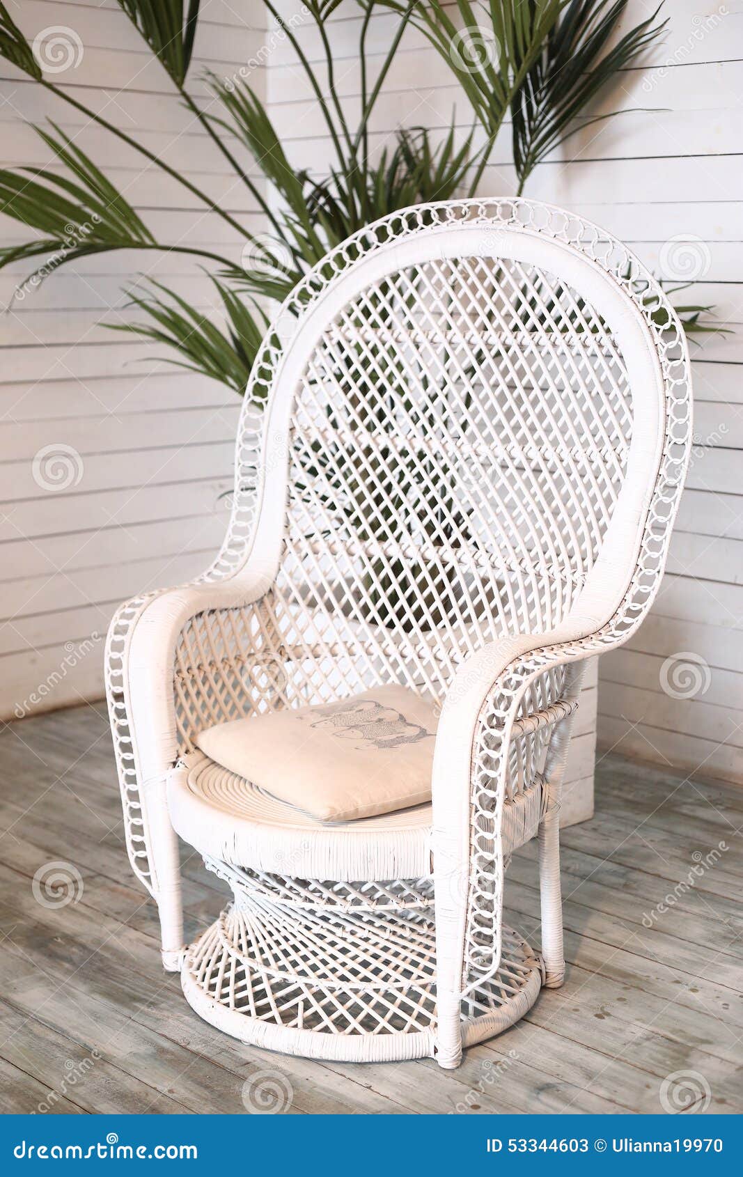 Poltrona Bianca Di Vimini Nell'interno Elegante Misero Immagine Stock ...