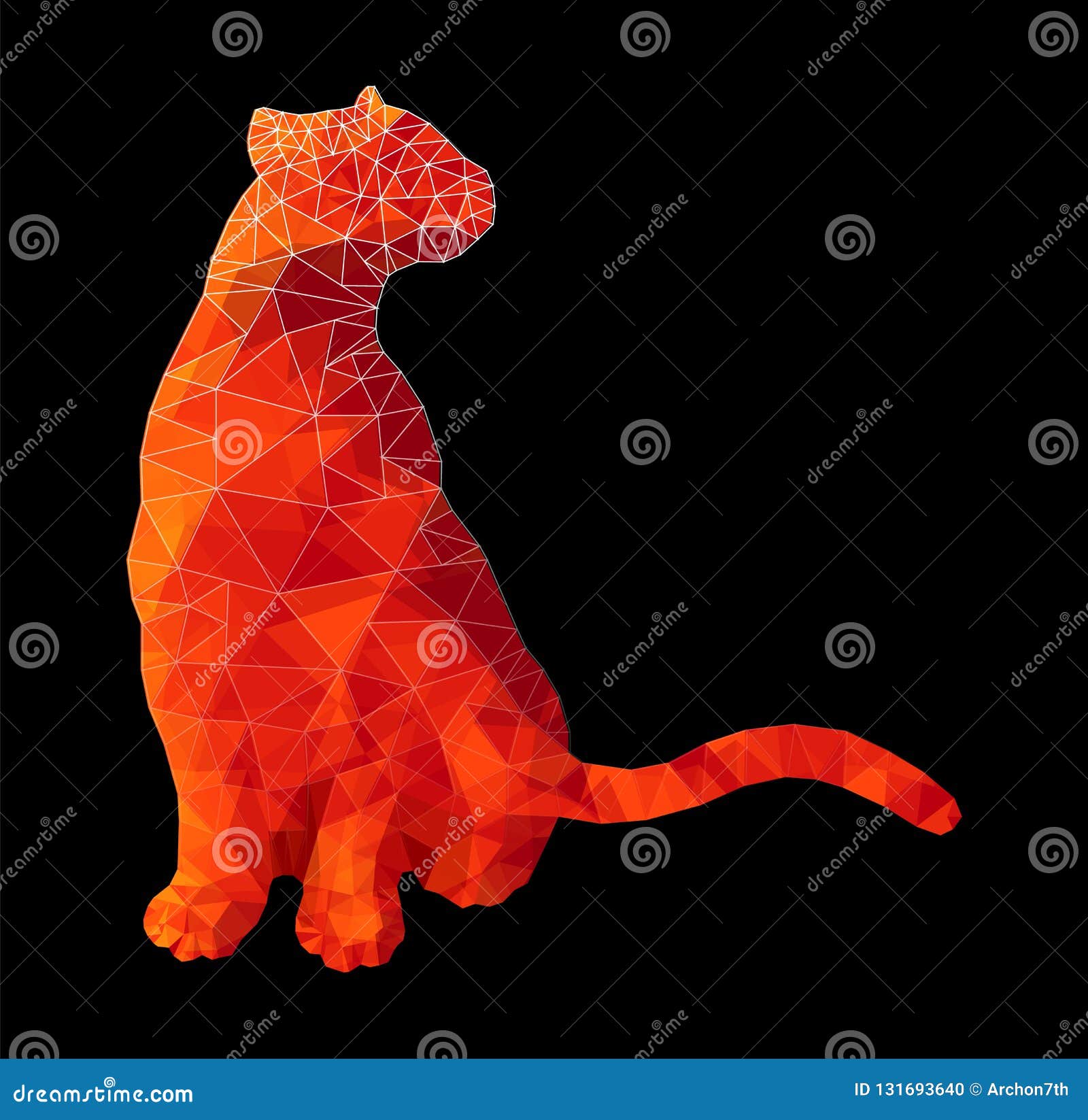 Poly Animal Cat Sitting in Red Rubypolygonal Abstract Vector ...
