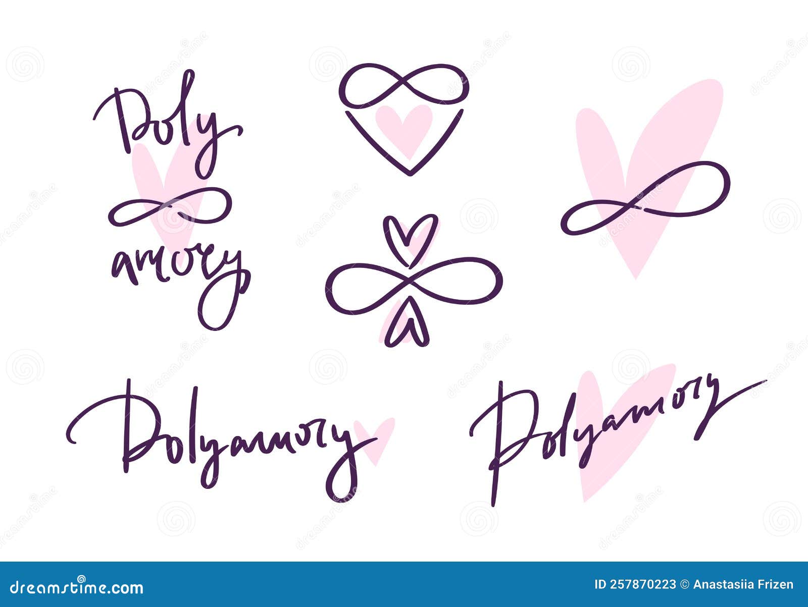 Polyamory Hand Drawn Logo Set Ethical Non Monogamy Concept Notions Of
