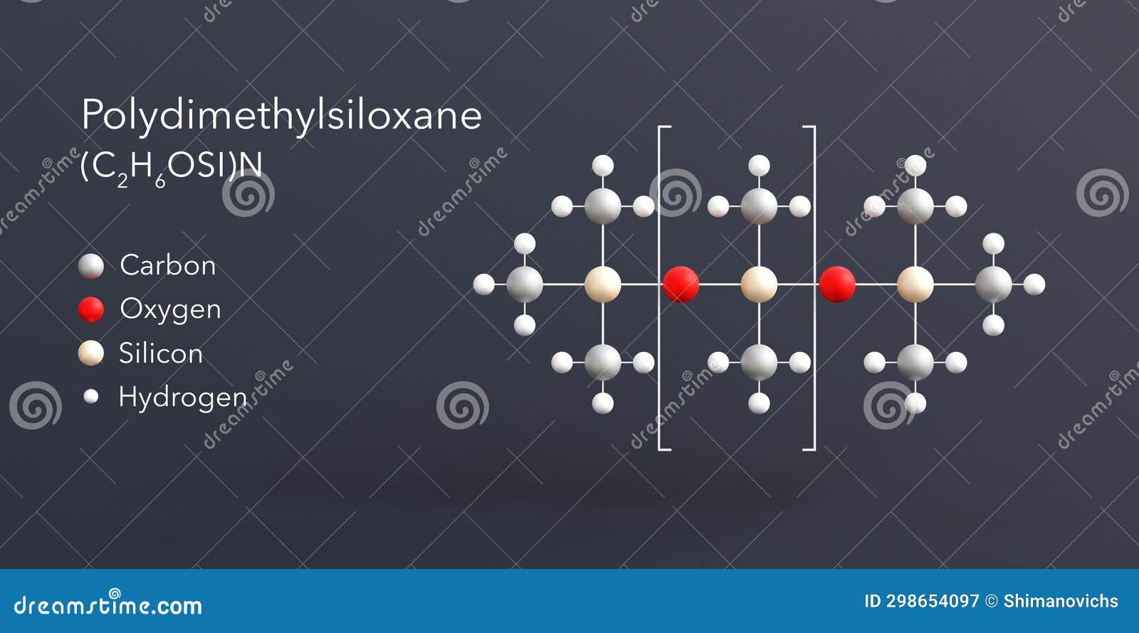 Polydimethylsiloxane Molecule 3d Rendering Flat Molecular Structure