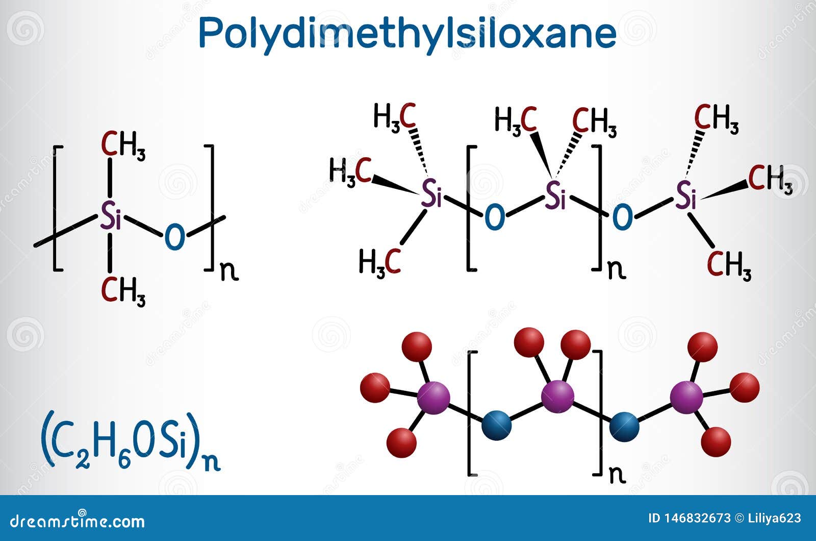 Polydimethylsiloxane, PDMS, Silicone Polymer, Molecule. Structural ...