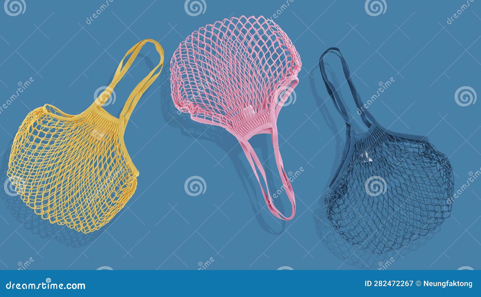 Polyester Empty Mesh Shopping Bag Isolated Blue Background with ...