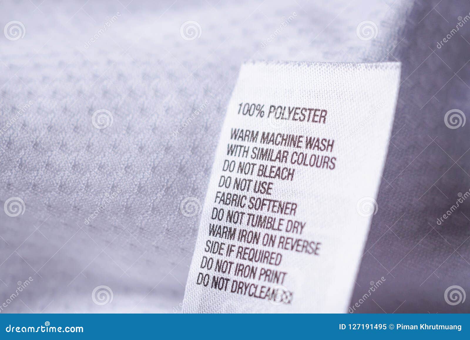 Polyester Fabric Clothing Label with Laundry Instructions Stock Image ...