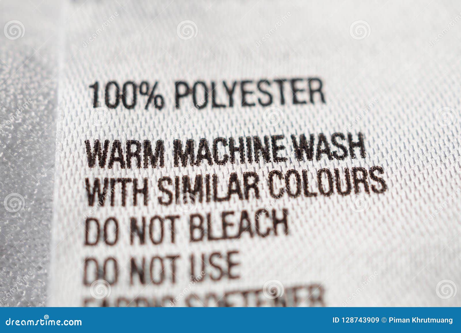 Polyester Fabric Clothing Label with Laundry Instructions Stock Image ...