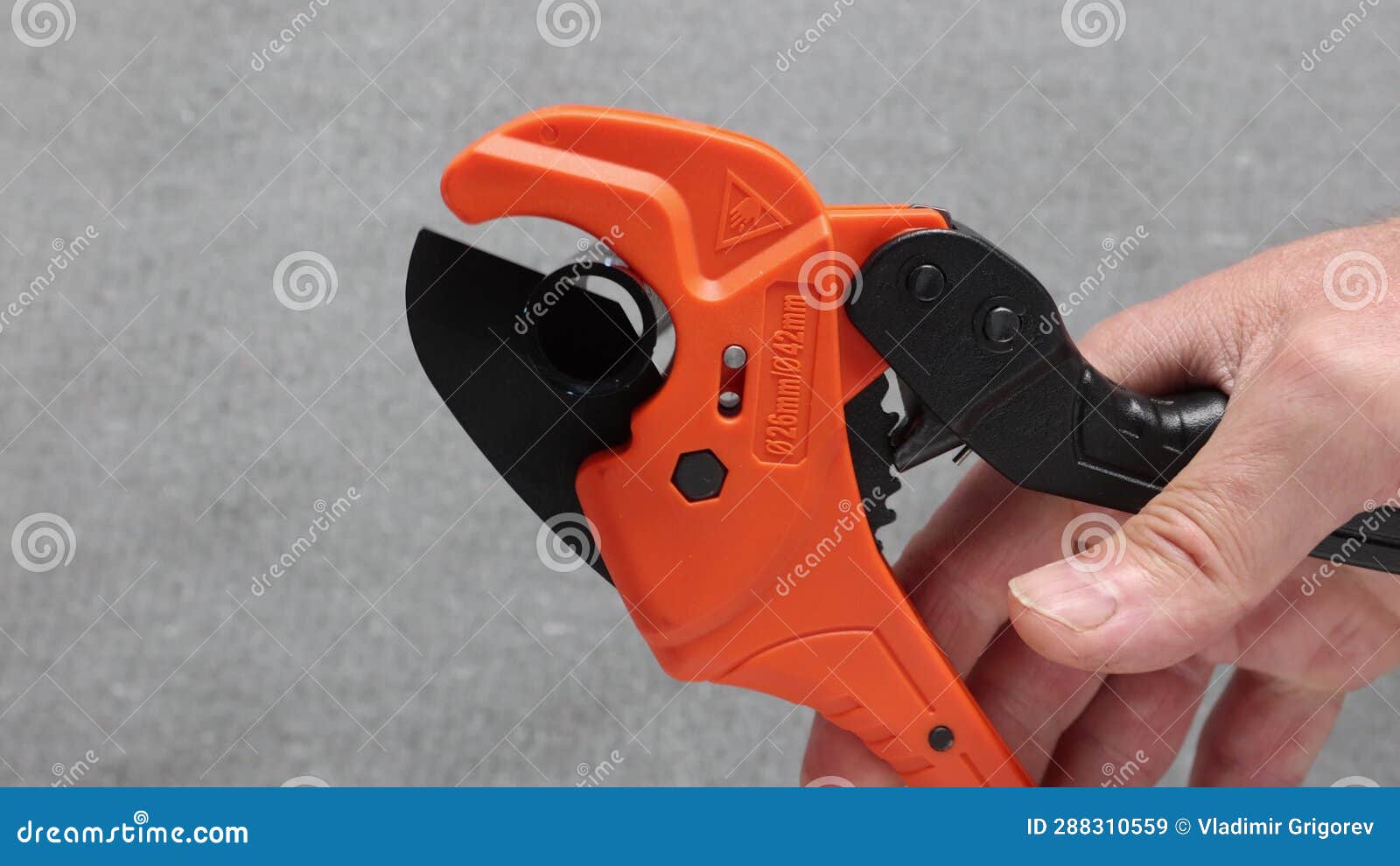 Plastic Pipe Cutter with Ratchet Cuts Polyethylene Pipe. Stock Video ...