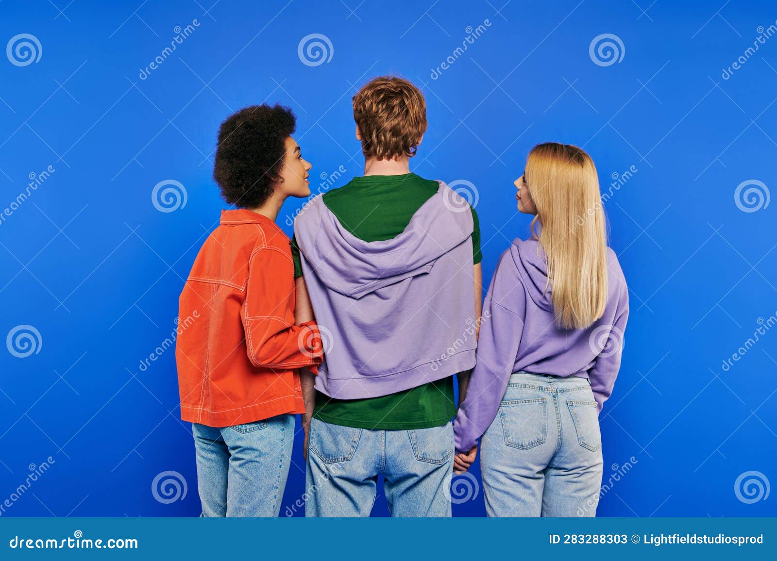 Polygamy, Back View of Polyamory Three Stock Image - Image of cheerful ...