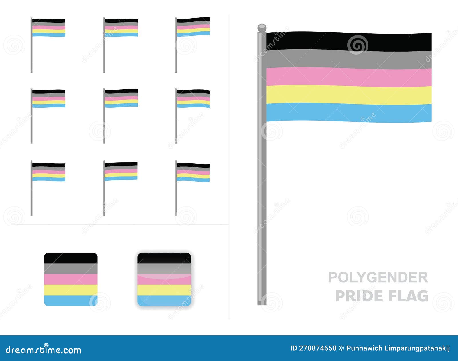 Polygender Pride Flag Waving Animation App Icon Vector Stock Vector