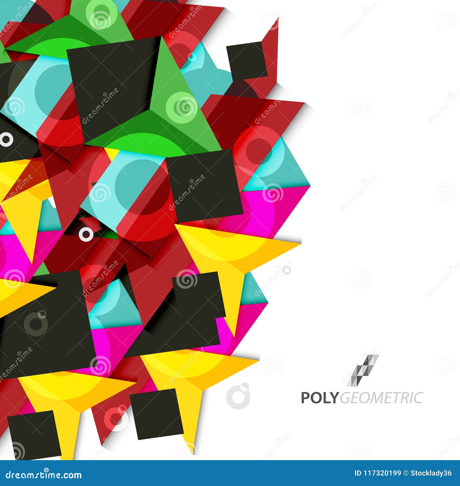 Polygeometric Colorful Abstract Background with Stacked Hatched Objects ...