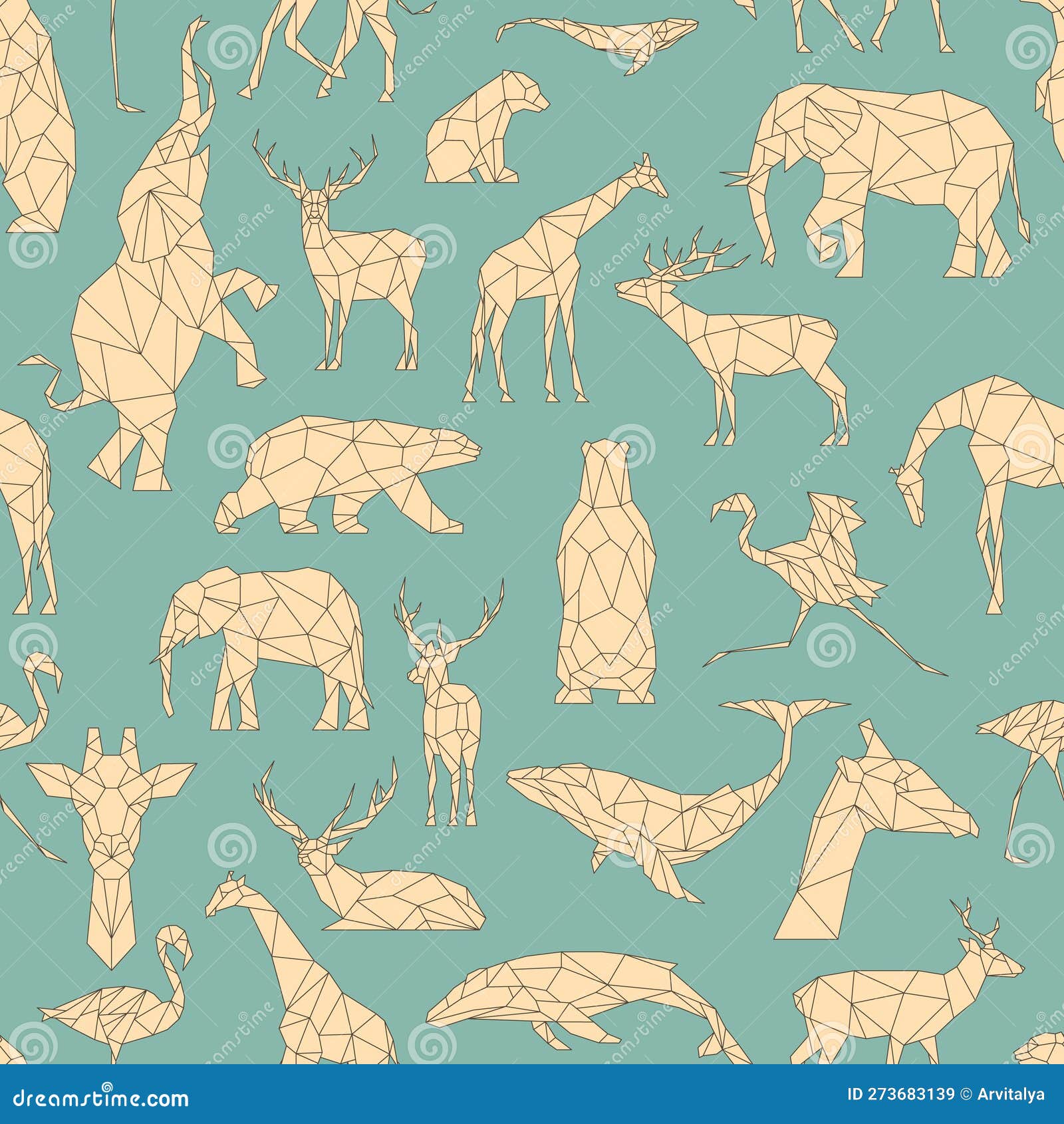 Polygon Animals Pattern. Low Poly Bear, Deer, Elephant Stock Vector ...