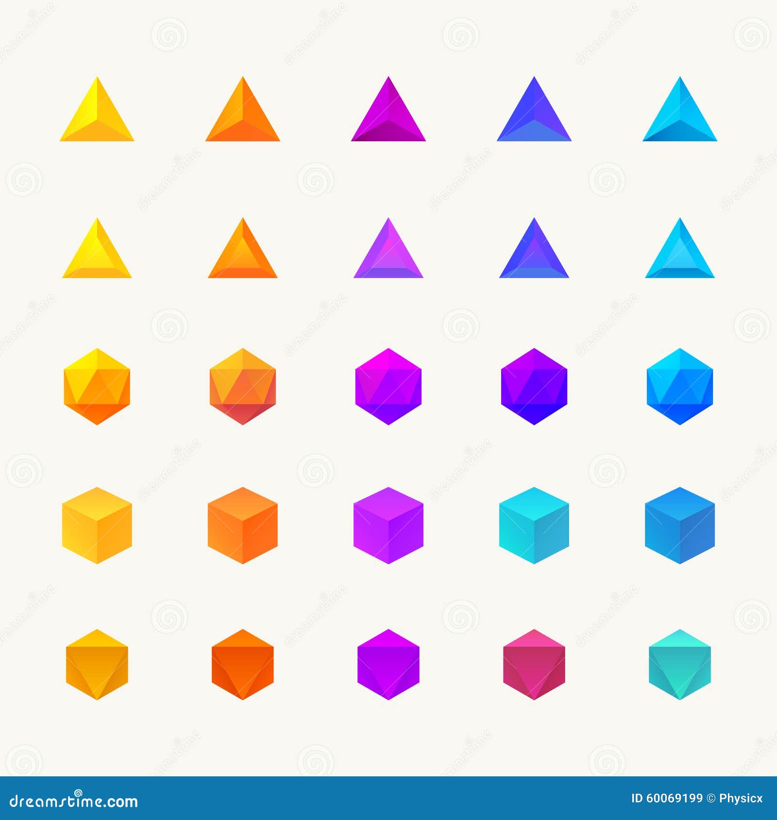 Polygon 3d objects set stock vector. Illustration of icon - 60069199