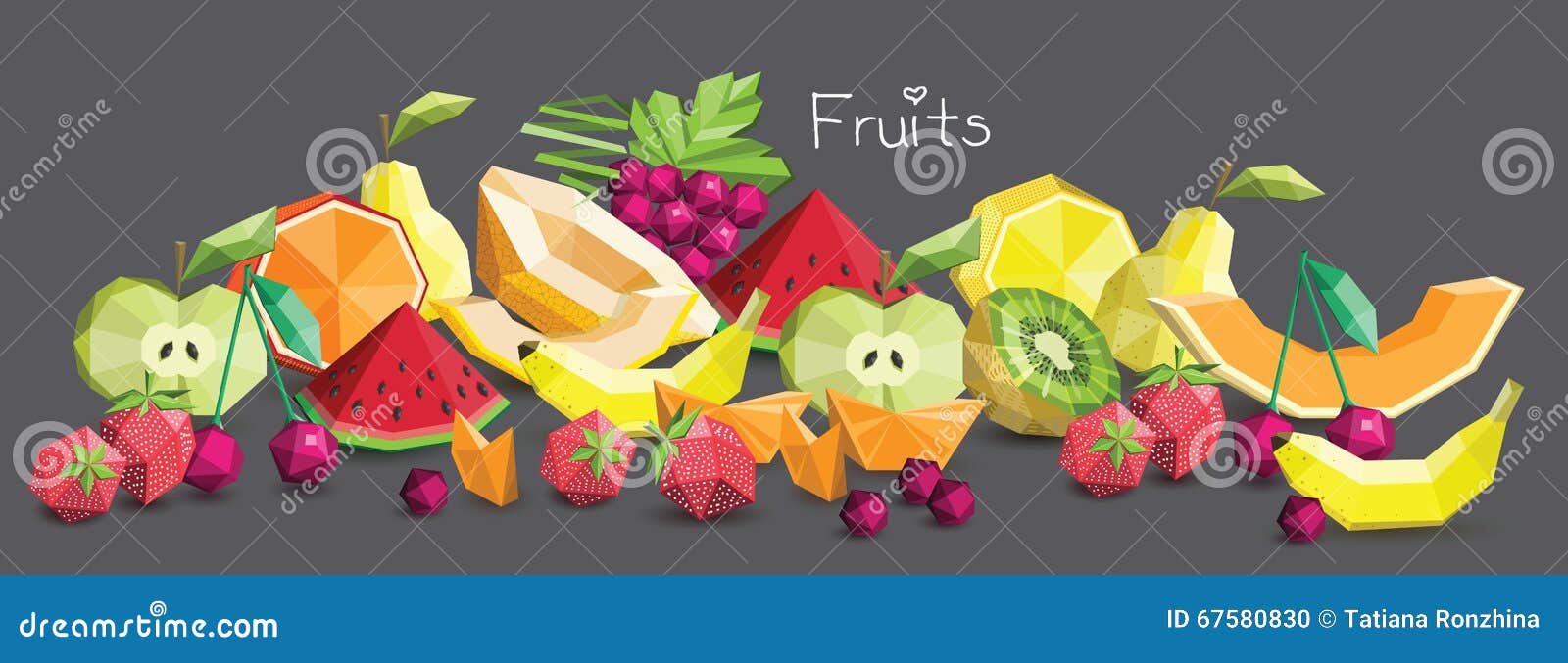 Polygon Fruit Set, Illustration. Stock Vector - Illustration of lemon ...