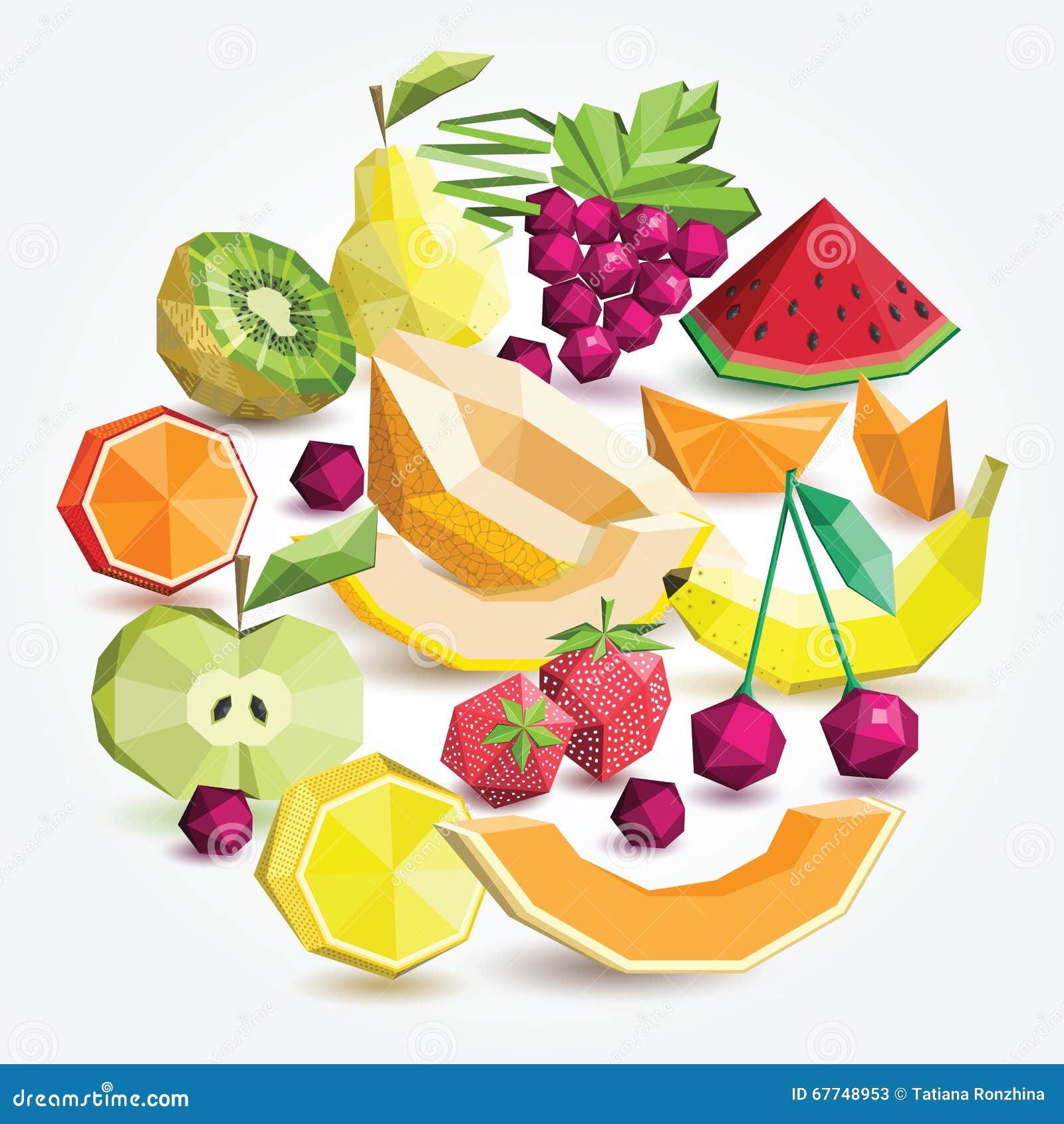 Polygon Fruit Set, Round Group. Stock Vector - Illustration of polygon ...