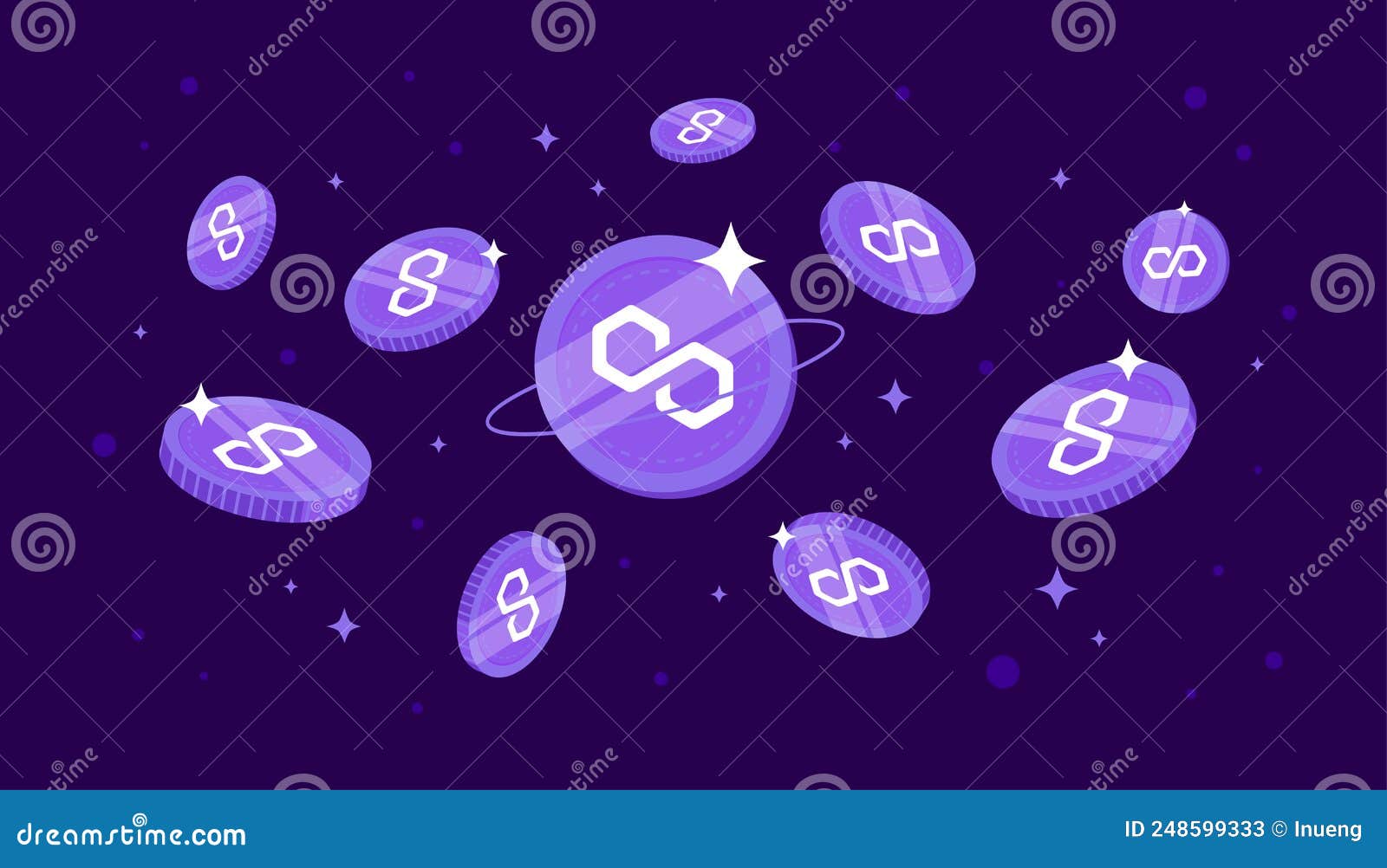 Polygon MATIC Token Symbol Cryptocurrency In The Center Of Spiral Of ...