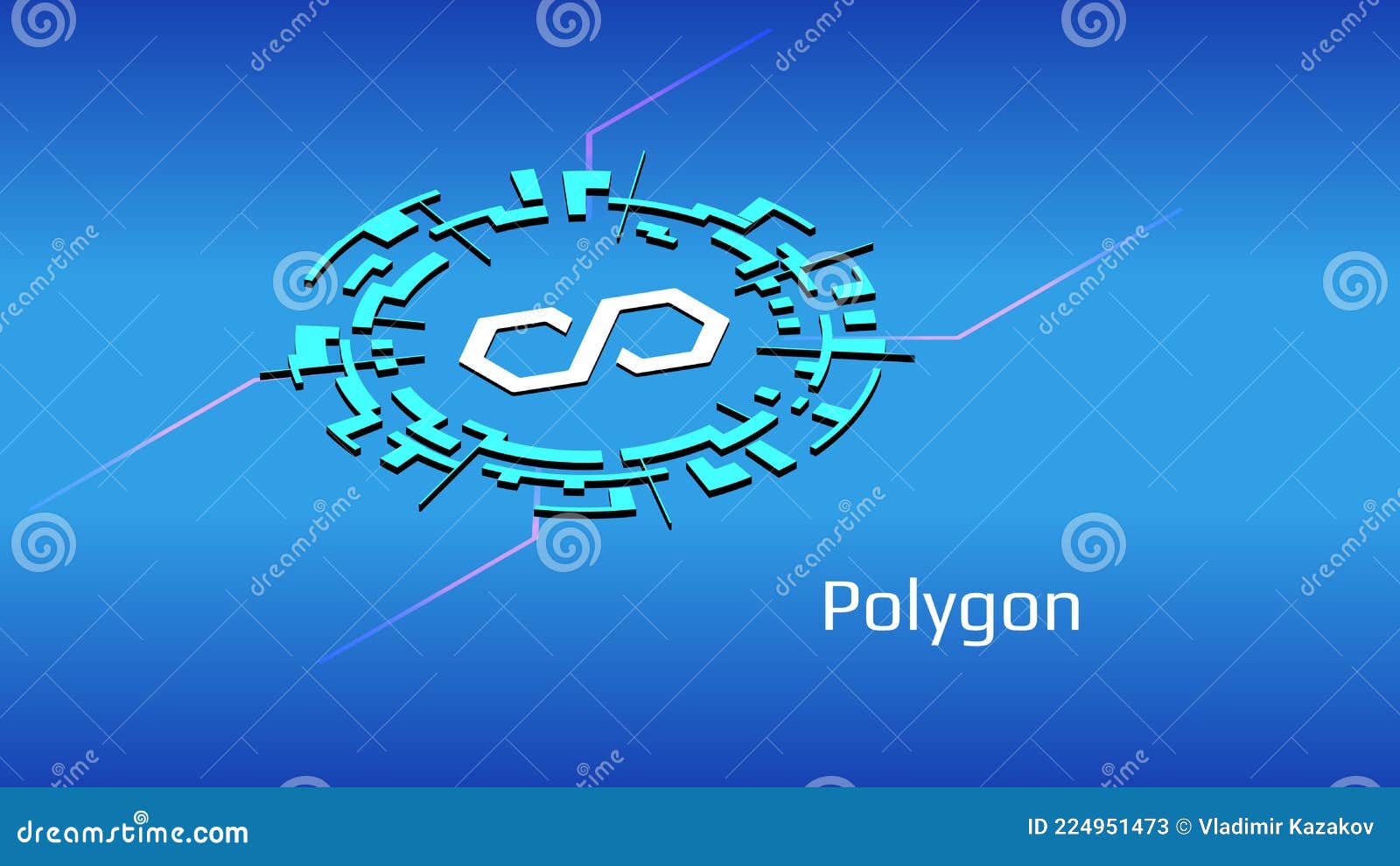 Polygon MATIC Isometric Token Symbol In Digital Circle On Blue ...